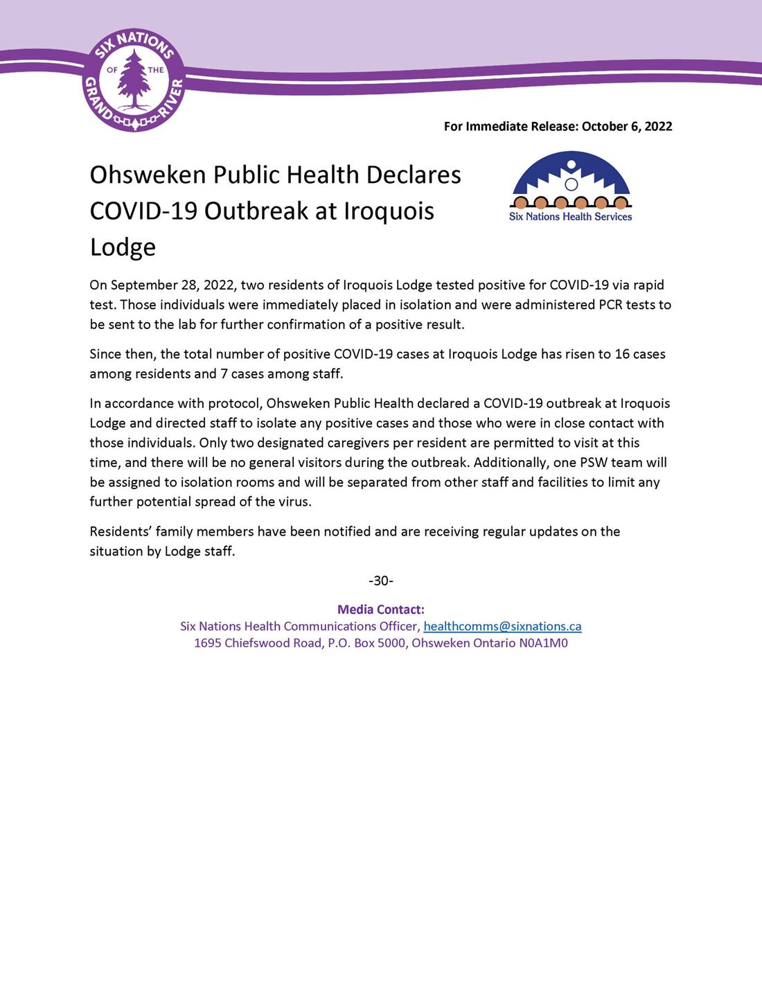Ohsweken Public Health Declares COVID-19 Outbreak at Iroquois Lodge ...